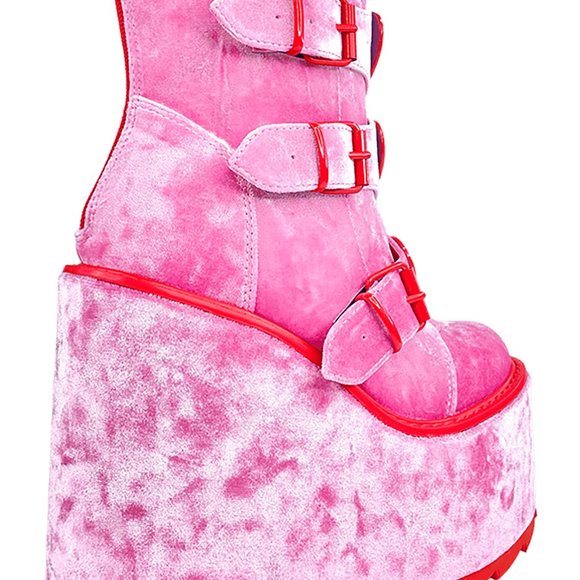 YRU | Shoes | Dune Lo Heart Velvet Platform Boots In Pink Red | Poshmark